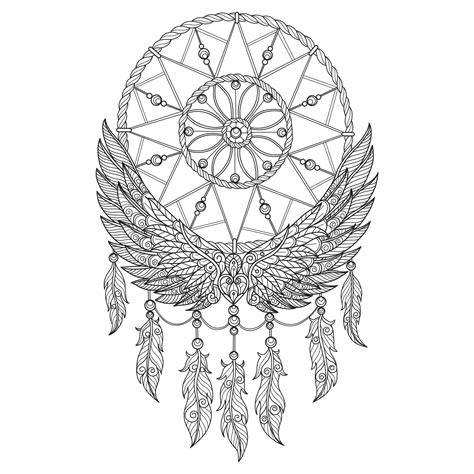 Premium Vector Wings And Dream Catcher Hand Drawn For Adult Coloring Book
