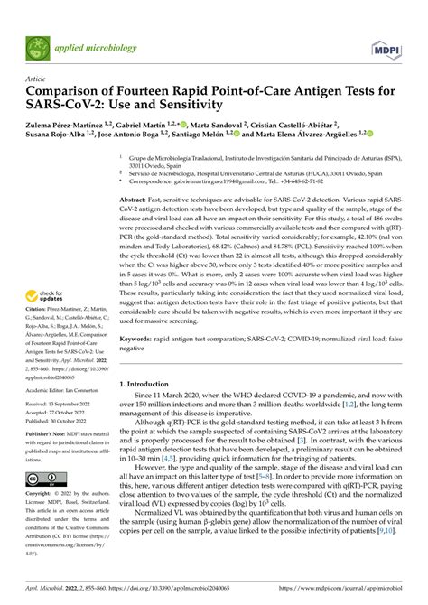 Pdf Comparison Of Fourteen Rapid Point Of Care Antigen Tests For Sars Cov 2 Use And Sensitivity