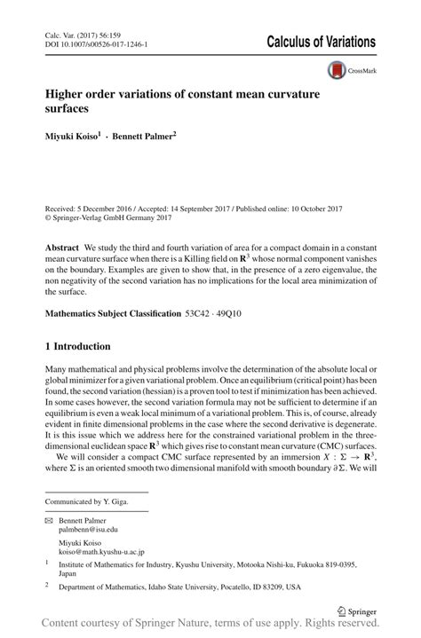Higher Order Variations Of Constant Mean Curvature Surfaces Request Pdf