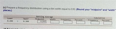 C Prepare A Frequency Distribution Using A Bin Width Equal To 010 Round