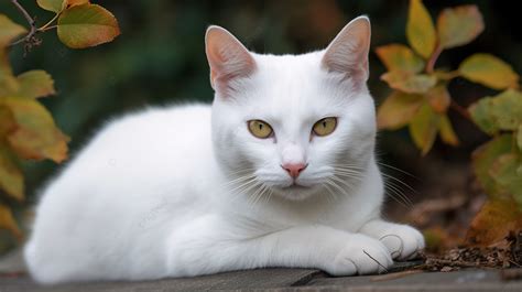 하얀 고양이가 잎사귀를 들고 바닥에 누워 있다 고양이 그림 흰색 고양이 하얀색 배경 일러스트 및 사진 무료 다운로드 Pngtree