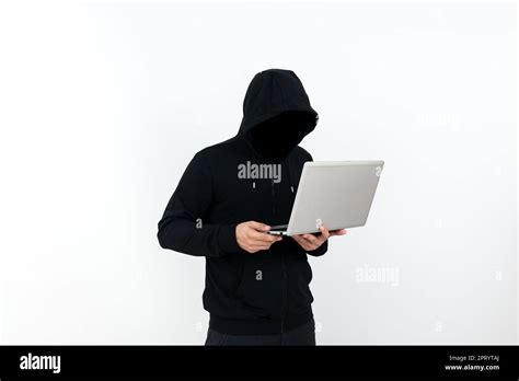Man Standing With Laptop Presenting Cyber Security Stock Photo Alamy