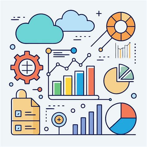 기어 체크리스트 타 바 차트 및 파이 차트와 함께 다채로운 데이터 시각화 프리미엄 Ai 생성 벡터