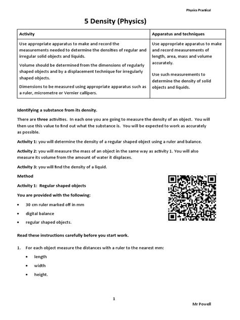 Density Practical Booklet Y11 Pdf Density Volume