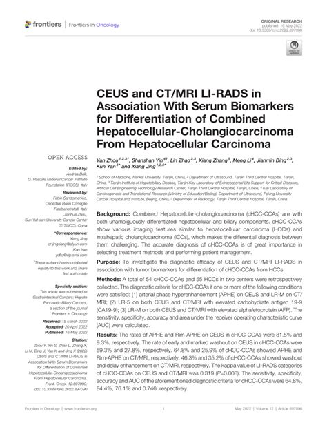 Pdf Ceus And Ct Mri Li Rads In Association With Serum Biomarkers For Differentiation Of