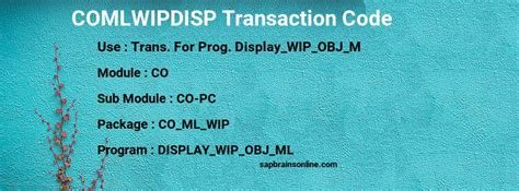 COMLWIPDISP SAP Tcode For Trans For Prog Display WIP OBJ M