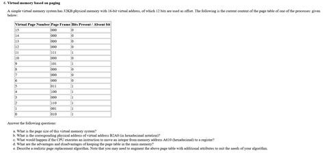 Solved Virtual Memory Based On Paging Below Answer The Chegg