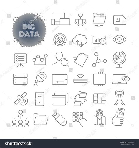 Big Data Outline Icon Set Vector Stock Vector Royalty Free 717050596 Shutterstock
