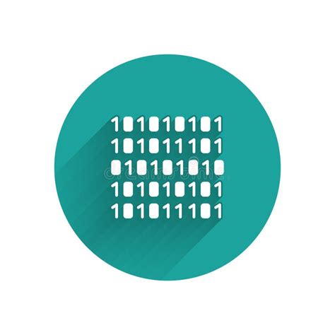 White Binary Code Icon Isolated With Long Shadow Green Circle Button Stock Vector