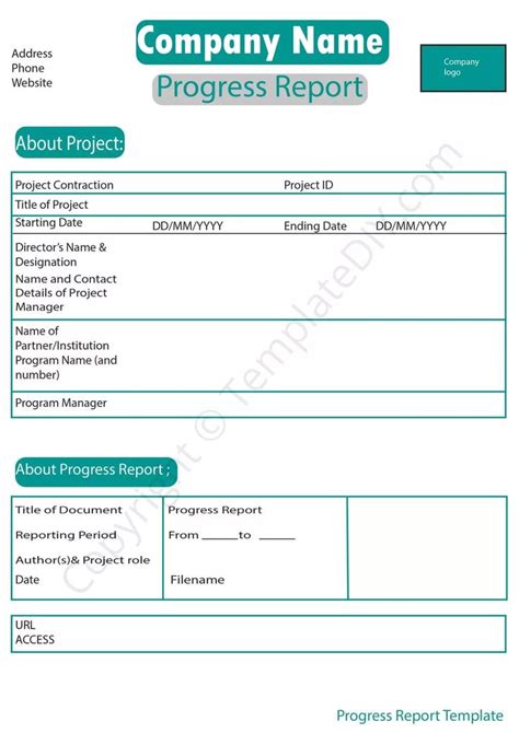 Progress Report Template Blank Printable [pdf Excel Word]