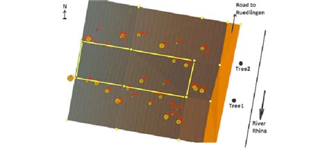 The Test Site Is Delineated By Yellow Lines Tree1 And Tree2 Are