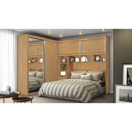 Guarda Roupa Casal Com Cabeceira Smart Tomada Led Amêndoa Off White