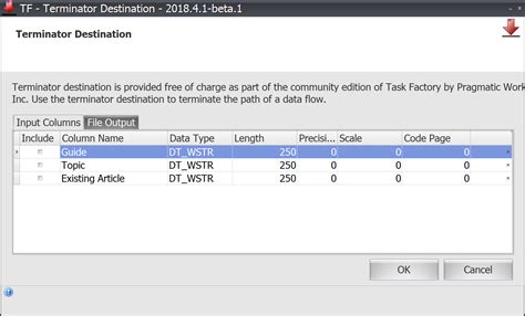 Task Factory Terminator Destination