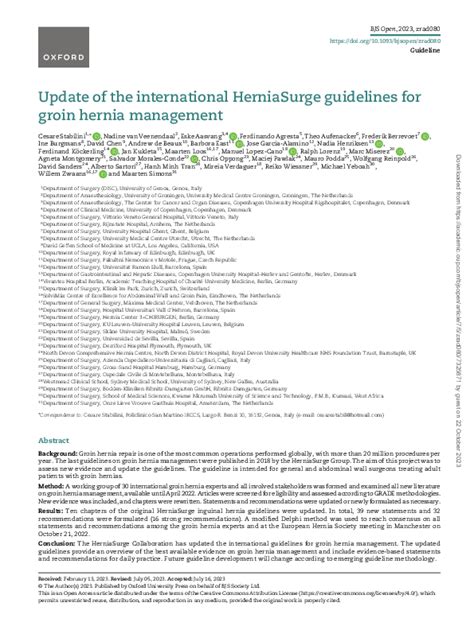 Pdf Update Of The International Herniasurge Guidelines For Groin
