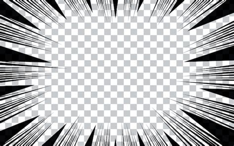 투명한 배경에 있는 만화책 라디얼 라인 만화 스피드 프레임 슈퍼히어로 액션 흑백 터 레트로 일러스트레이션 프리미엄 벡터