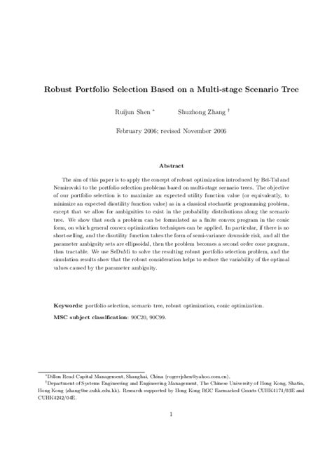 Pdf Robust Portfolio Selection Based On A Multi Stage Scenario Tree
