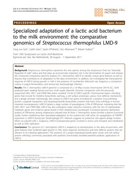 Pdf Specialized Adaptation Of A Lactic Acid Bacterium To The Milk Environment The Comparative