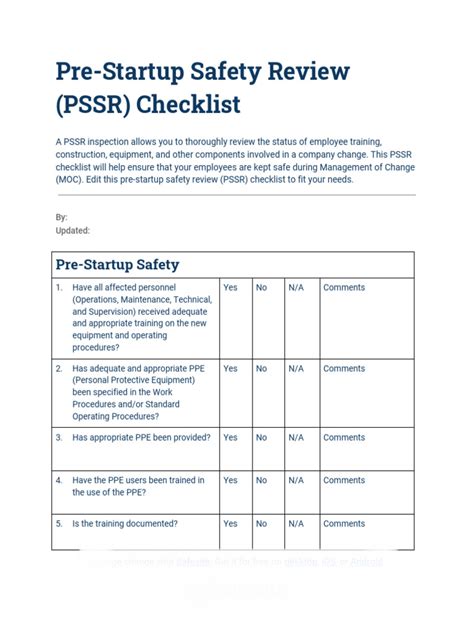 Pssr Checklist Pdf Personal Protective Equipment Safety