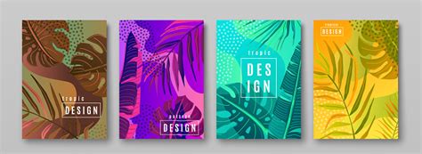 트로픽 패턴 세트 정글 식물 바나나 야자수 몬스타 잎 밝은 액체 모양과 그런지 점 질감과 간단한 최소한의 평면 스타일의 열대 배경의 컬렉션 열대 기후에 대한 스톡 벡터 아트