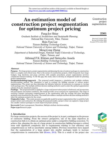 An Estimation Model Of Construction Project Segmentation For Optimum