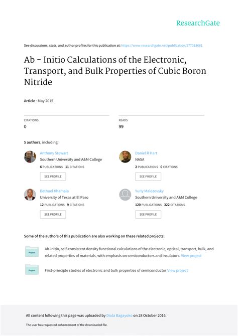 Pdf Ab Initio Calculations Of The Electronic Transport And Bulk Properties Of Cubic Boron