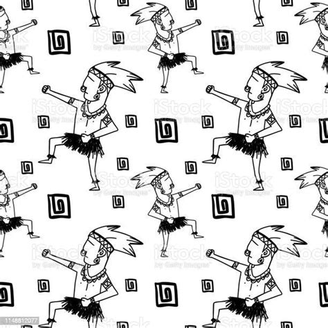 검은 색과 흰색 색상에 손으로 그려진 아즈텍 부족 패턴 벡터 원활한 역사적인 멕시코 마 야 문화 그림 유행 섬유 인쇄 및 포장에 대 한 올해 인기 벡터에 대한 스톡 벡터