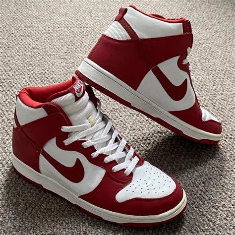 Nike Mens Red And White Footwear Depop