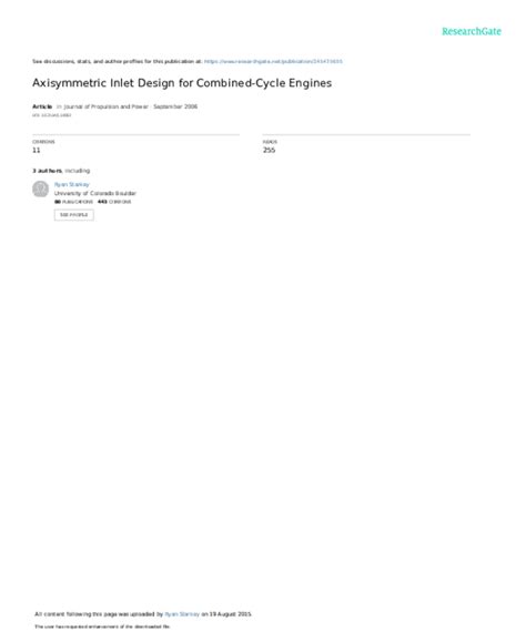Pdf Axisymmetric Inlet Design For Combined Cycle Engines
