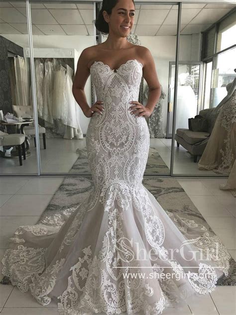 Vintage Lace Wedding Dresses Sweetheart Neck Mermaid Wedding Dress Awd