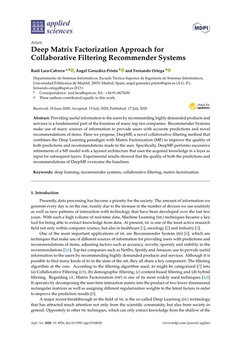 Pdf Deep Matrix Factorization Approach For Collaborative Filtering
