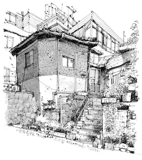 정연석 On Instagram ㆍ ㆍ 이화동 계단위의 집 종로구 이화동 20200704 ㆍ ㆍ 이화동 펜드로잉 펜일러스트 볼펜드로잉 동네드로잉 건축스케치