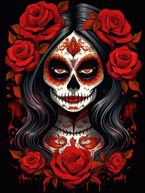 Premium Ai Image Sugar Skull Girl Vector Style Smooth Edges Orange