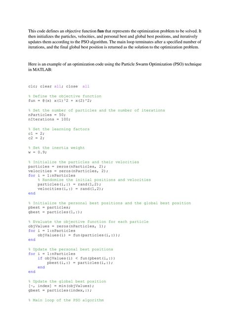 SOLUTION Particle Swarm Optimization Pso Technique In Matlab Studypool