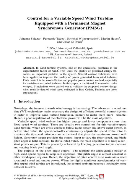 Control For A Variable Speed Wind Turbine Equi Pdf Wind Turbine