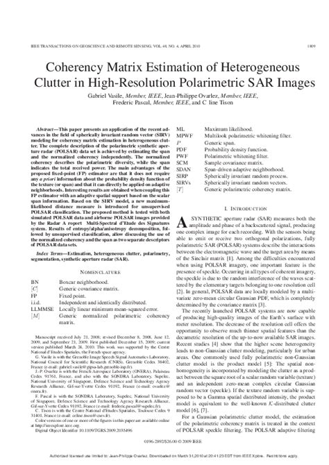 Pdf Coherency Matrix Estimation Of Heterogeneous Clutter In High Resolution Polarimetric Sar
