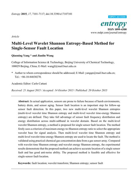 Pdf Multi Level Wavelet Shannon Entropy Based Method For Single