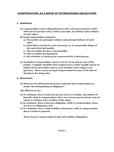 Compensation As A Mode Of Extinguishing Obligations 1 Pdf Payments Debt