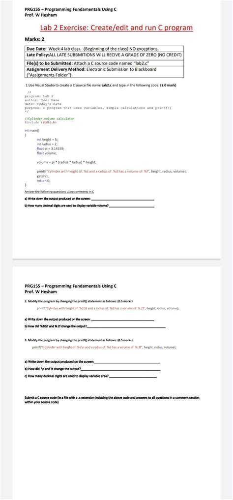 Solved Prg155 Programming Fundamentals Using C Prof W