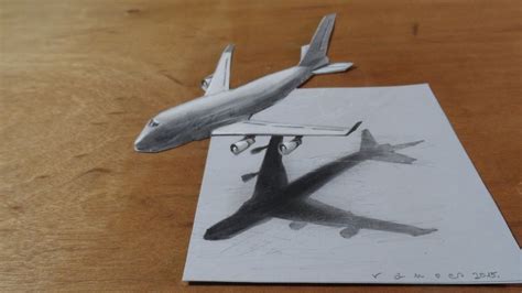 Drawing Airplane How To Draw 3d Airplane Boeing 747 3d Flight Illusion