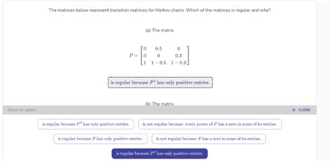 The Matrices Below Represent Transition Matrices For