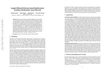 Sample Efficient Preference Based Reinforcement Learning With Dynamics