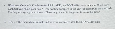 solved what are cramer s v odds ratio rrr arr and nnt