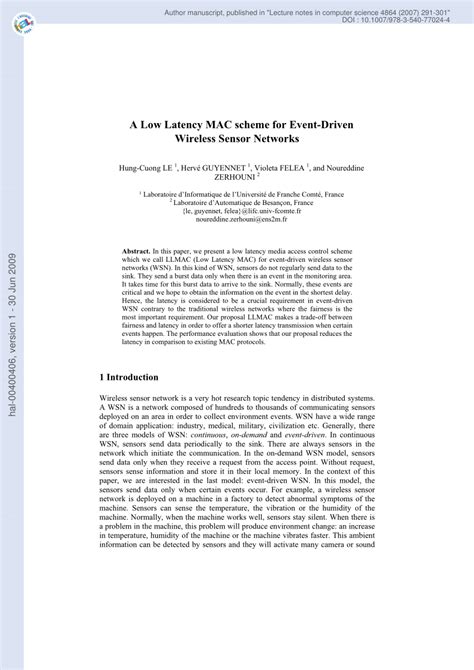 Pdf A Low Latency Mac Scheme For Event Driven Wireless Sensor Networks
