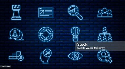 Set Line Create Account Screen Hierarchy Organogram Chart Magnifying Glass And Analysis Business