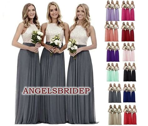 Angelsbridep 하이넥 긴 신부 들러리 드레스 레이스 몸통 심플한 디자인 쉬폰 가운 드 야회 포멀 이브닝 파티 가운