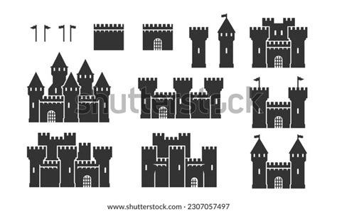Vector Medieval Castles Set Glyph Style Stock Vector Royalty Free