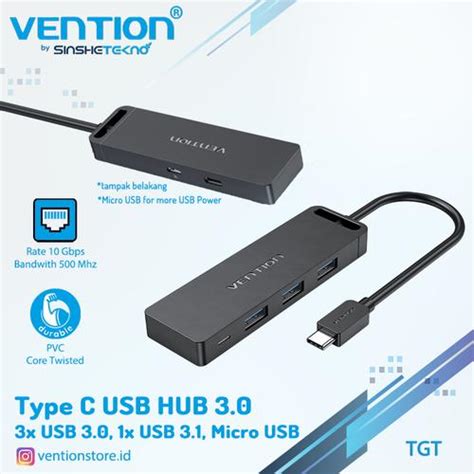 Jual VENTION USB Type C To USB 3 0 HUB With USB C 3 1 And Micro USB Powered TGT Jakarta