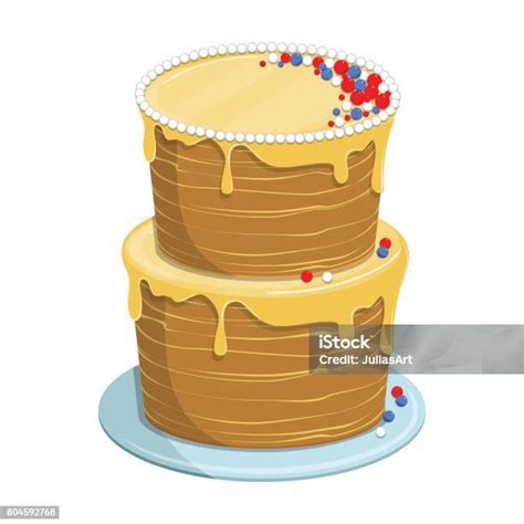 생일 또는 결혼 휴가 파티에 대 한 유약 달콤한 비스킷 케이크 벡터 일러스트입니다 흰색 배경에 고립 0명에 대한 스톡 벡터 아트 및 기타 이미지 Istock