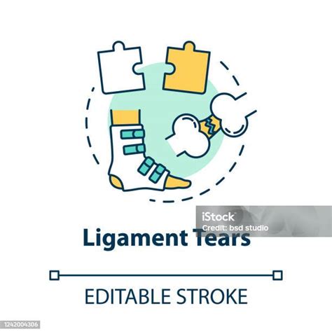 인대 눈물 개념 아이콘 근육 부상 힘줄 파열 응급 처치 외상 치료 계획 아이디어 얇은 라인 그림 벡터 절연 윤곽선 Rgb 색상 드로잉 편집 가능한 스트로크 개념에 대한 스톡