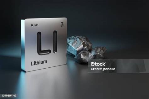 복사 공간이있는 금속 리튬 근처의 주기율표의 리튬 원소 기호 3d 그림 리튬에 대한 스톡 사진 및 기타 이미지 리튬